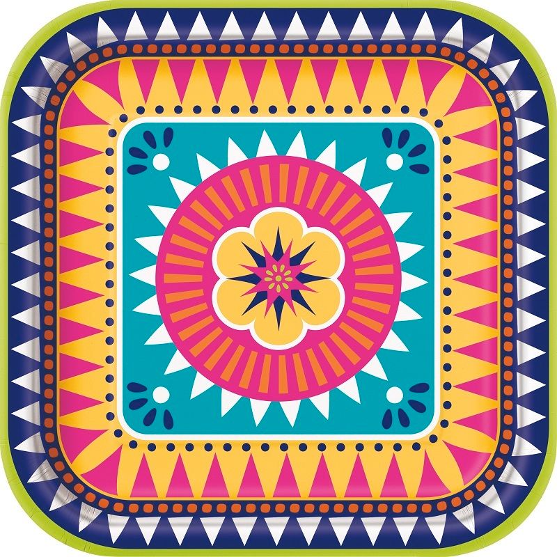 Boho Fiesta 9"Square Plate 8ct | Fiesta Party Supplies
