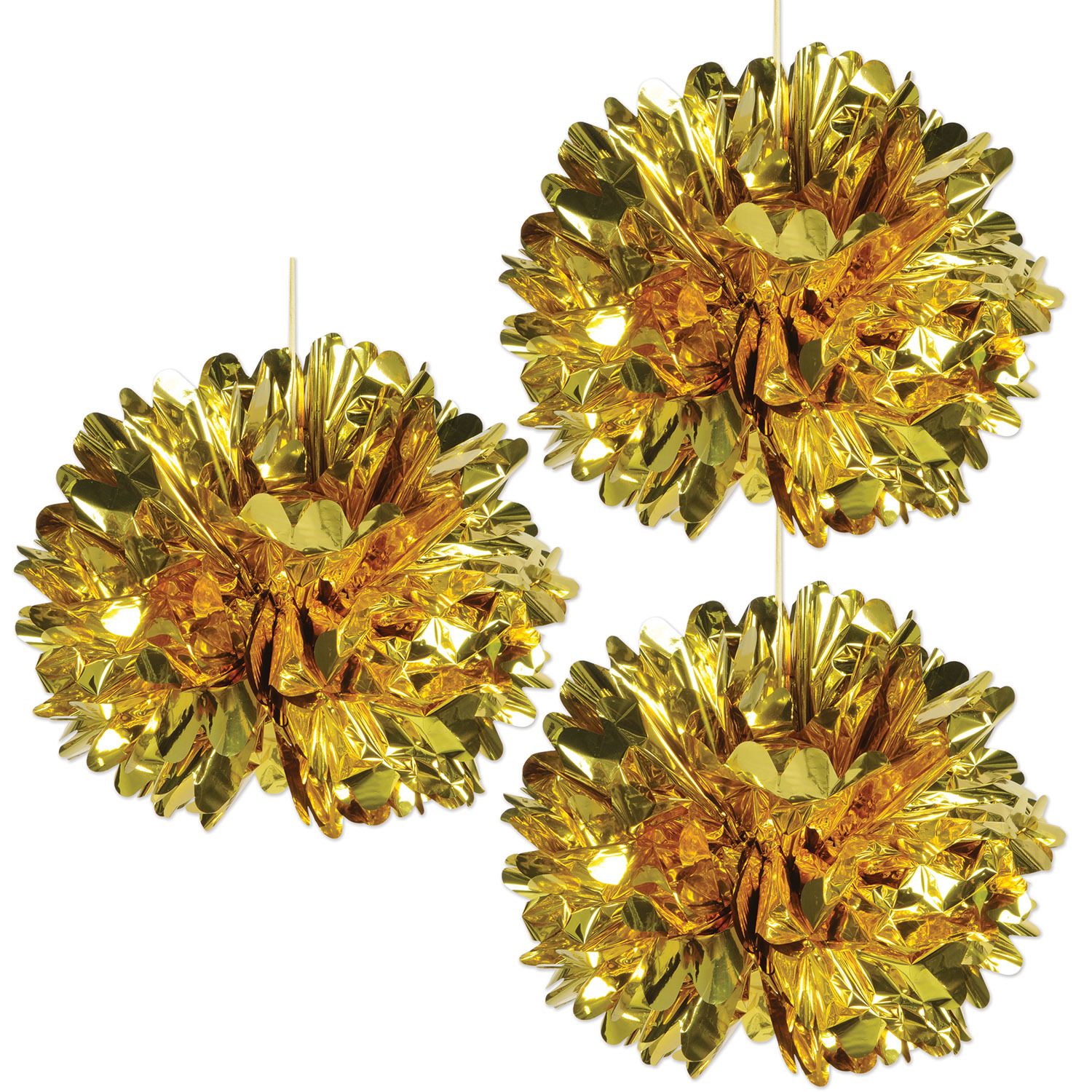 Gold Metallic Fluff Balls | Fiesta Party Supplies