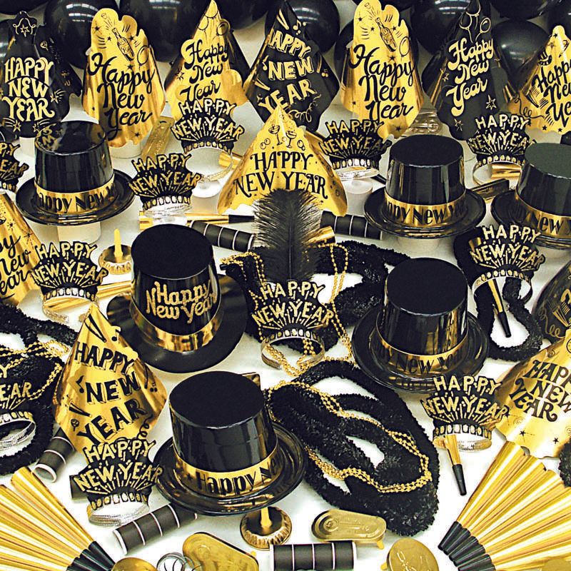 Black and Gold Party Kits & Supplies (for 100) | Amols'